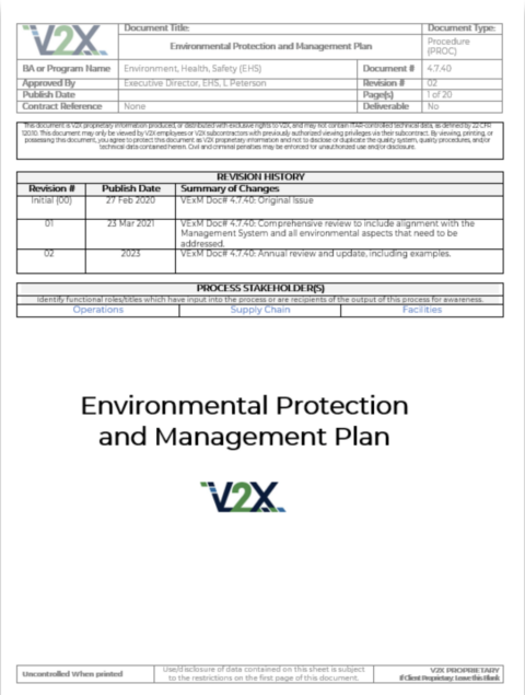 Environmental aspects & impacts - V2X